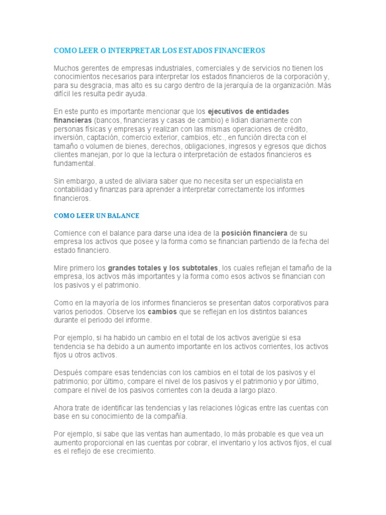 Cómo interpretar estados financieros | PDF | Estado de resultados ...