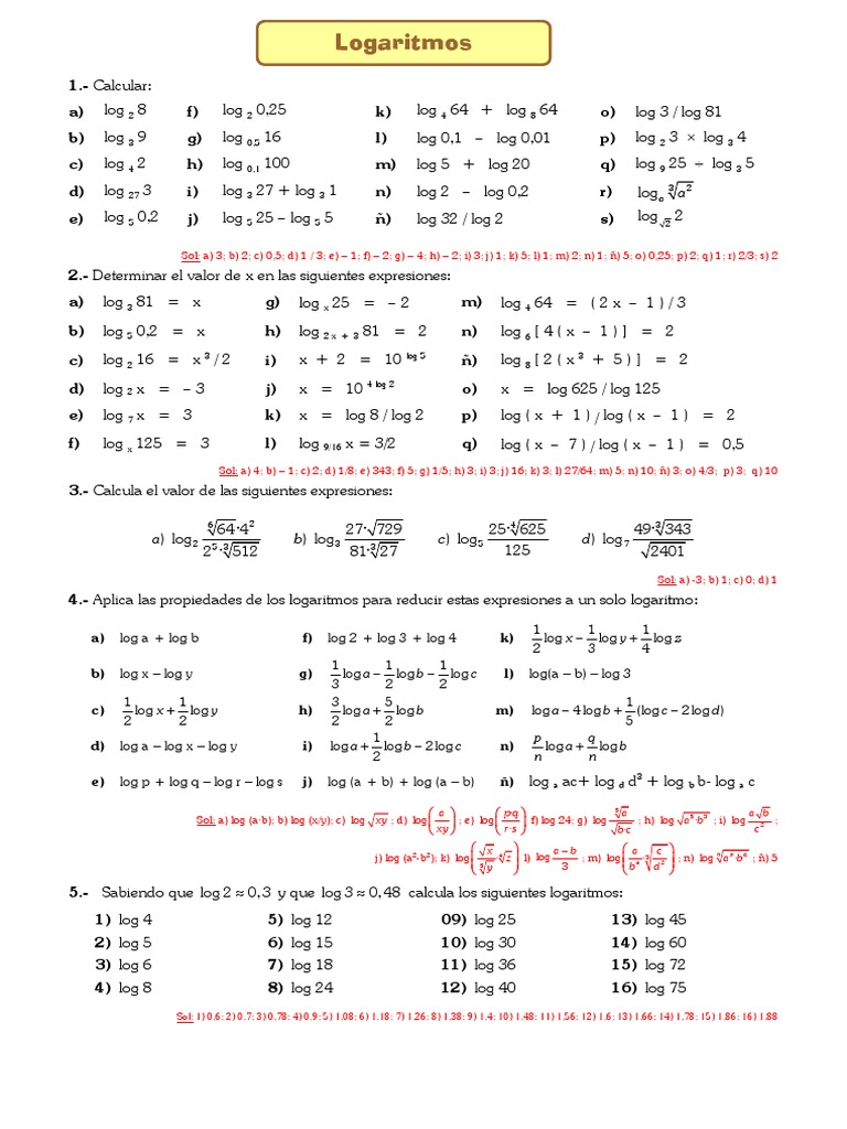 Logaritmos Ficha 1 | PDF | Funciones especiales | Números