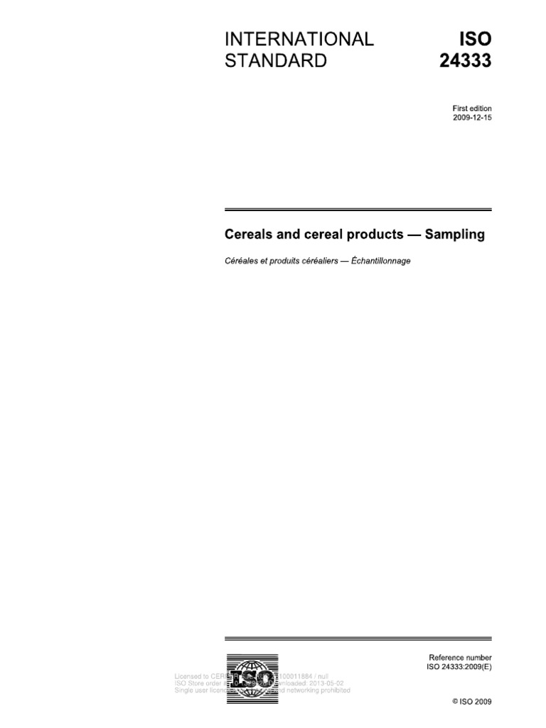 ISO 24333 - 2009 Cereals and Cereal Products. Sampling | PDF