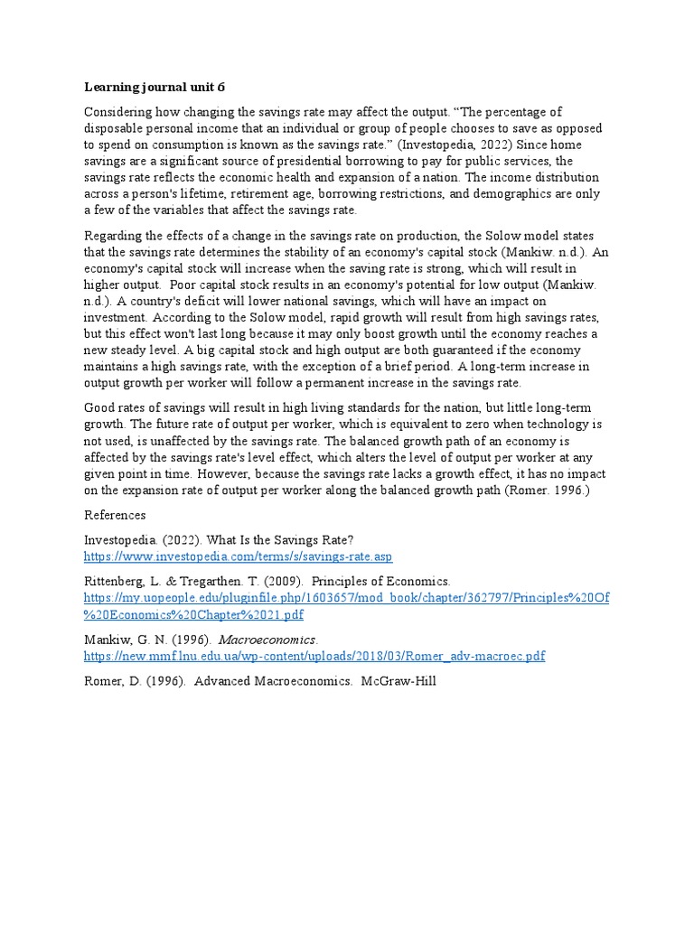 ECON 1580 Learning Journal Unit 6 | PDF | Economic Growth | Macroeconomics