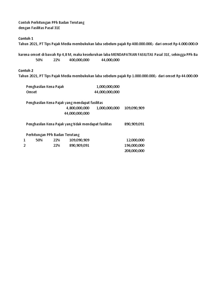 Contoh Perhitungan Fasilitas Pasal 31E UU PPH | PDF
