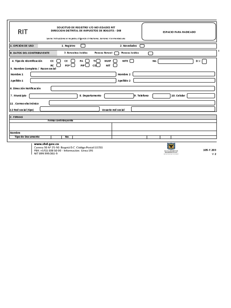 105 F.203 v2 Solicitud de Registro o Novedades Rit | PDF ...