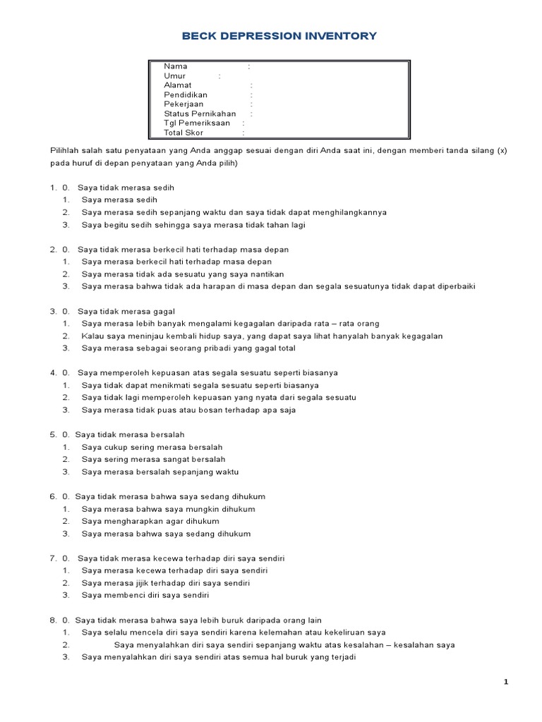 Test Beck-Depression-Inventory | PDF