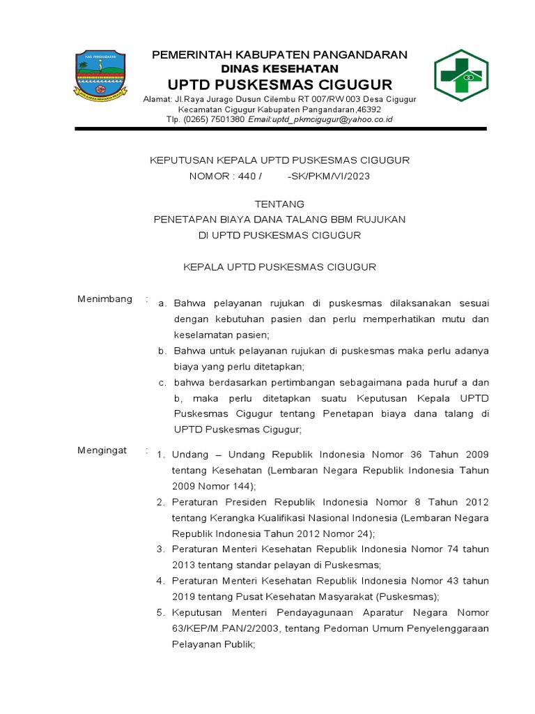 SK Biaya Dana Talang BBM | PDF