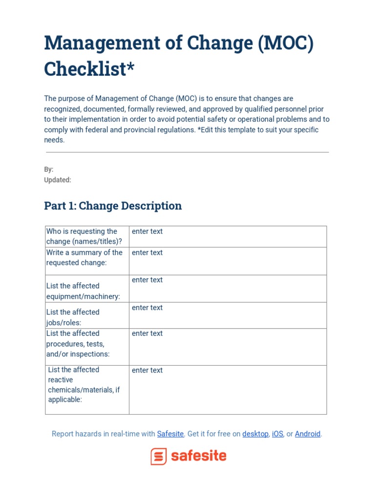 MOC Checklist for Safety Compliance | PDF | Technology & Engineering