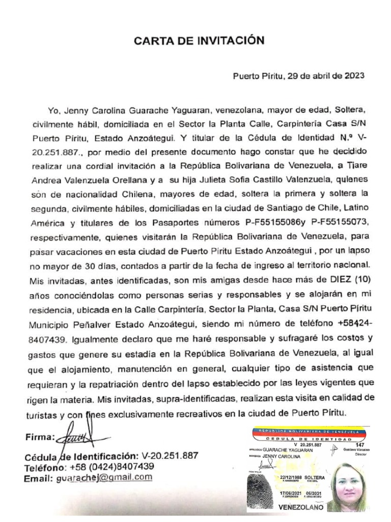 Carta de Invitación Extranjera PDF | PDF