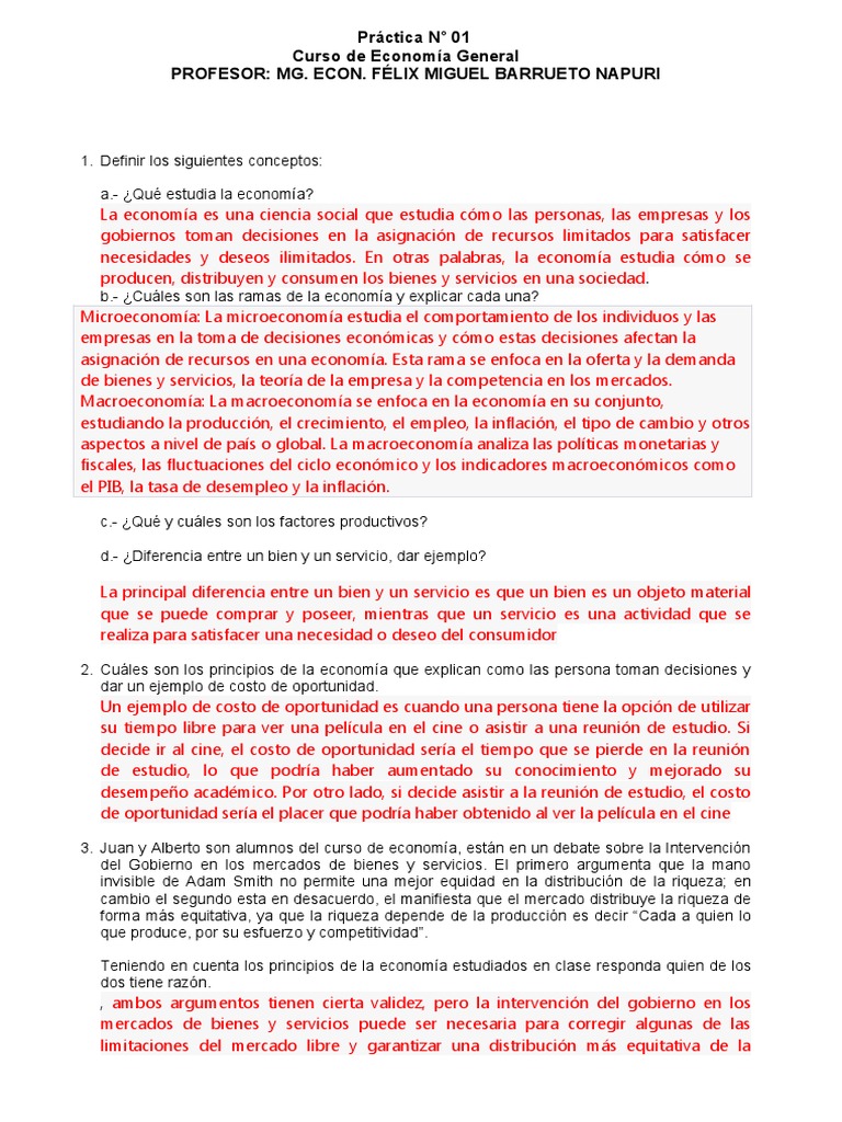 Practica de Economia 01 | Descargar gratis PDF | Ciencias económicas ...