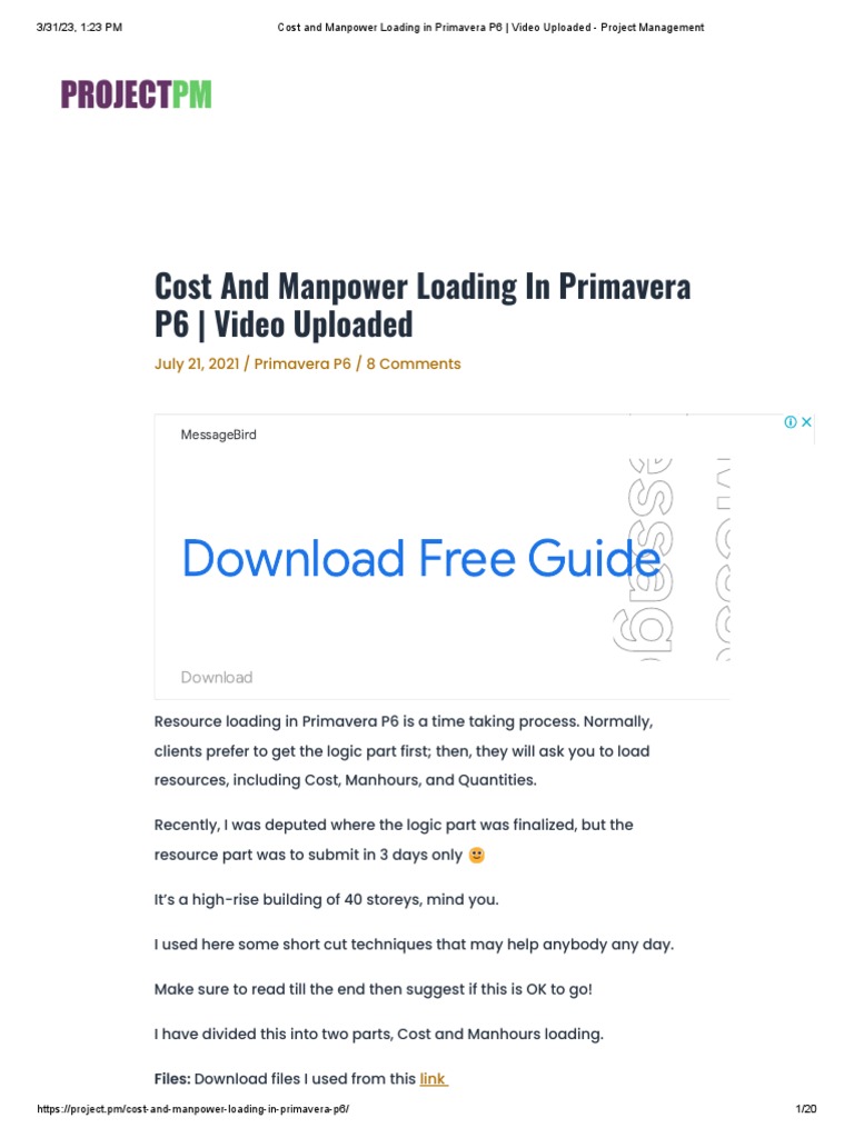 Cost and Manpower Loading in Primavera P6 - Video Uploaded - Project ...