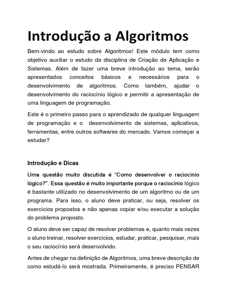 Introdução A Algoritmos | PDF | Algoritmos | Lógica