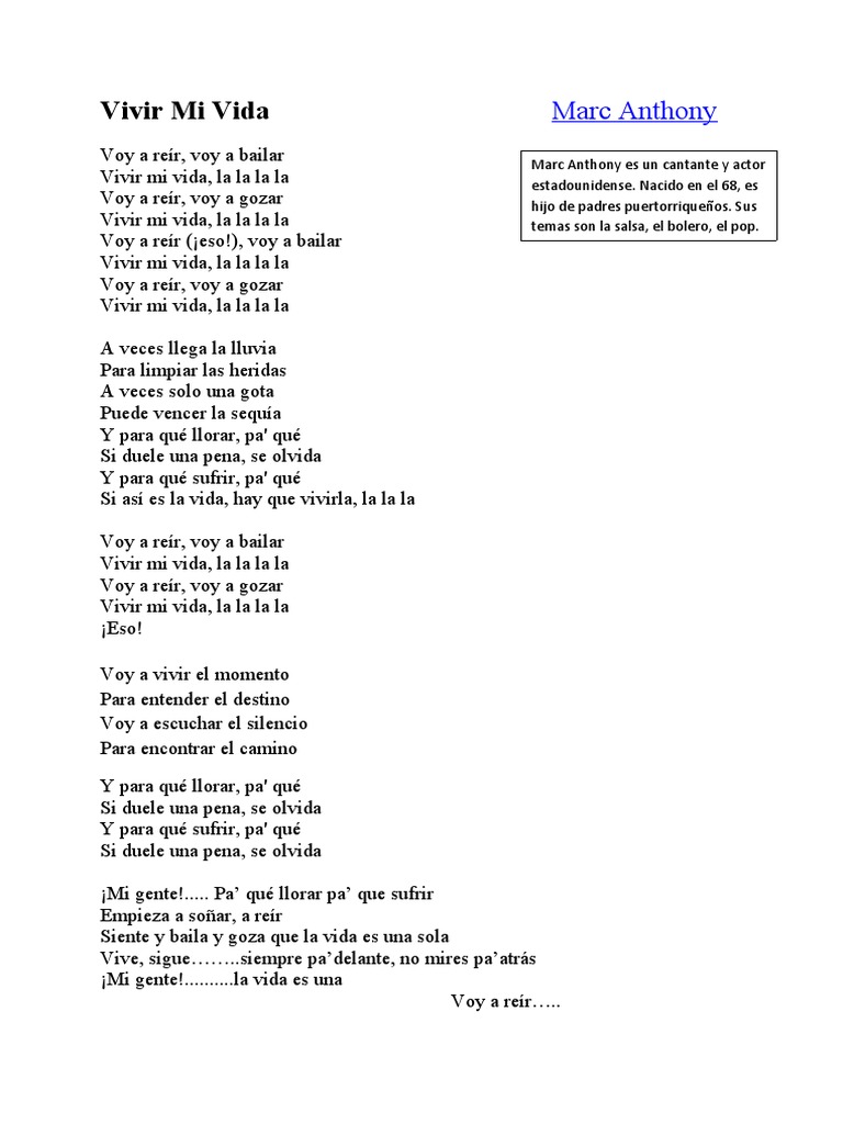 Canción Vivir Mi Vida | PDF