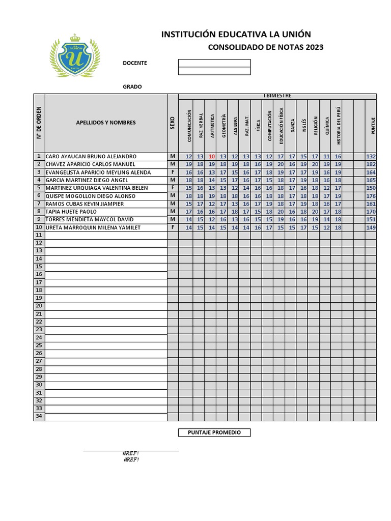 Consolidado de Notas 2023 Union | PDF