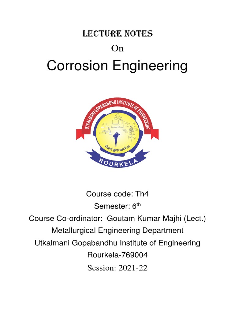 Lecture Note of Corrosion Engineering 2021-22-1679461518 | PDF | Corrosion | Electrochemistry