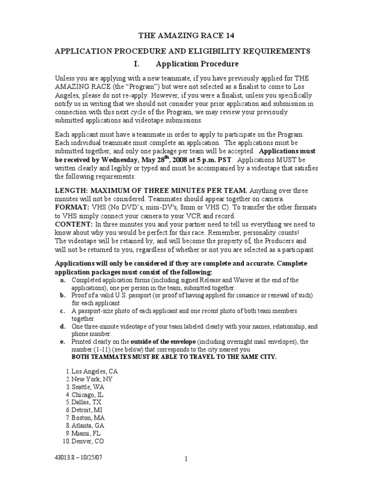 Amazing Race 14 Application Guidelines | PDF | Confidentiality ...