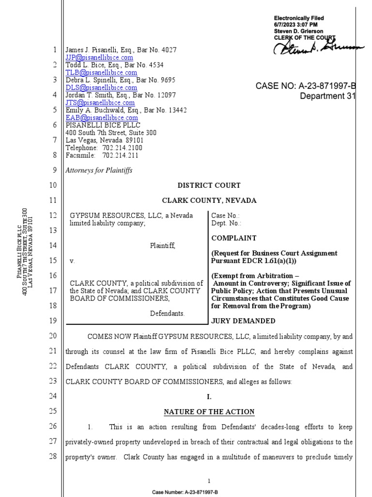 A-23-871997-B - Complaint Business Court - COMPB CIV | PDF | Separation ...