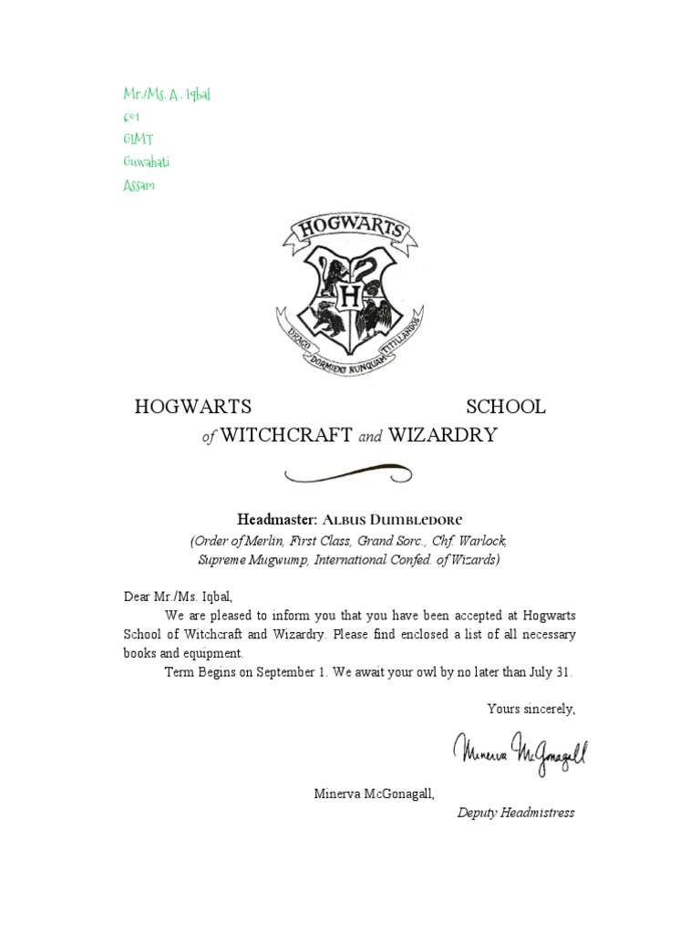 Hogwarts Letter | PDF