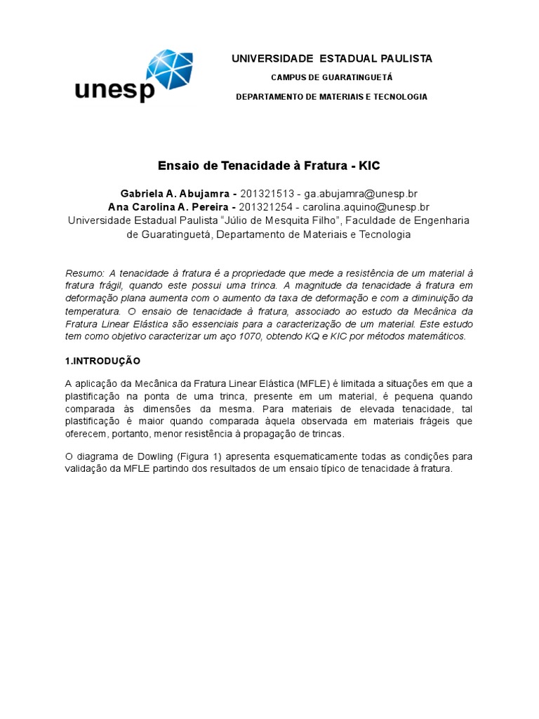 Ensaio de Tenacidade À Fratura - KIC | PDF | Fratura | Mecânica de ...