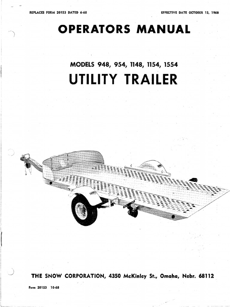 Snowco Models 948 954 1148 1154 1554 Utility Trailer Operators Manual-1 ...
