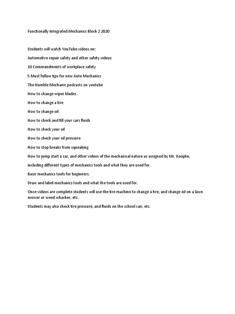 Functionally Integrated Mechanics Block 2 2020 | PDF