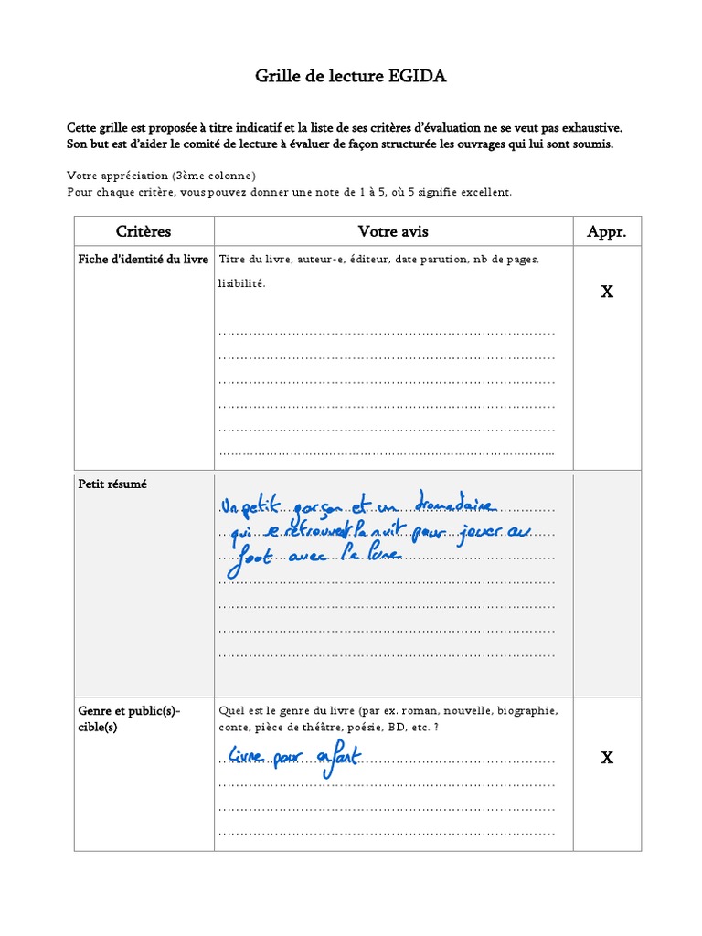 Grille de Lecture pour Évaluation Littéraire | PDF