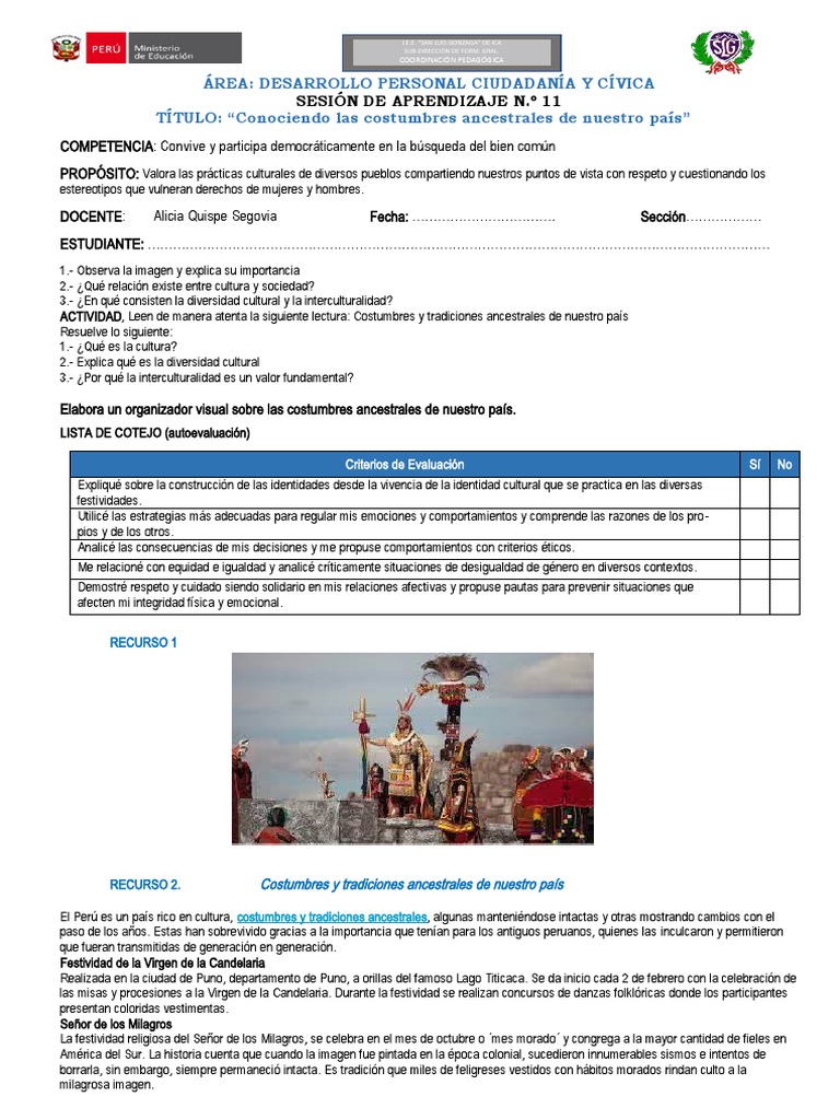 Sesiòn De Aprendizaje 11 Dpcc Mas Su Recurso Pdf Perú Imperio Inca