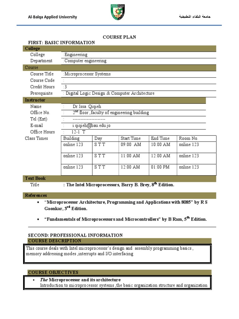 Microprocessor Systems (Syllabus) | PDF | Central Processing Unit | Educational Assessment