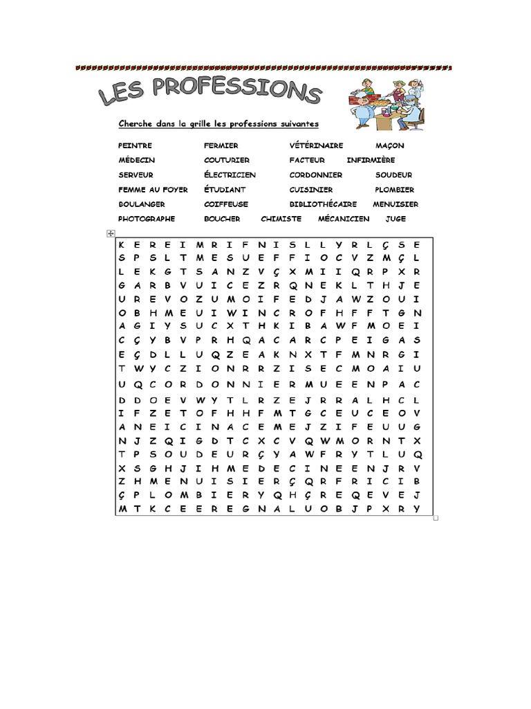 Les Professions Mots Croisés Deber 1 | PDF