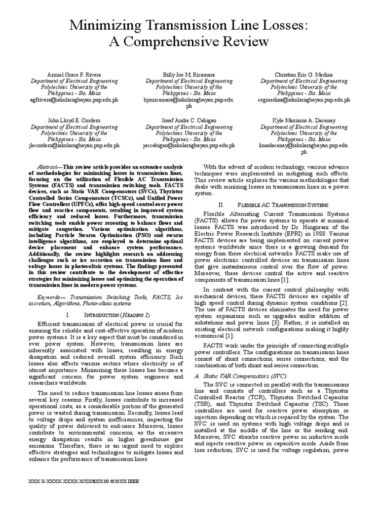 Minimizing Transmission Line Losses - A Comprehensive Review | PDF | Electric Power Transmission ...