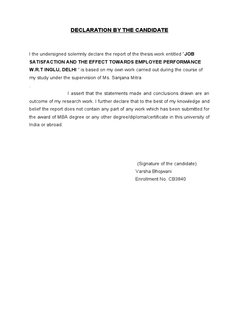 DECLARATION BY THE CANDIDATE | PDF