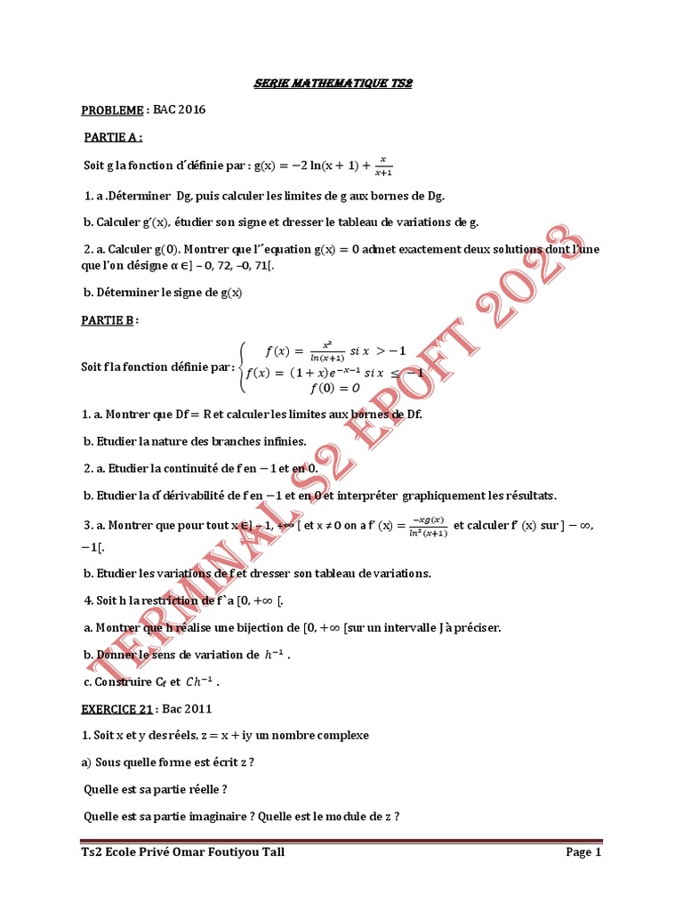 SERIE MATHEMATIQUE Ts2 2 | PDF