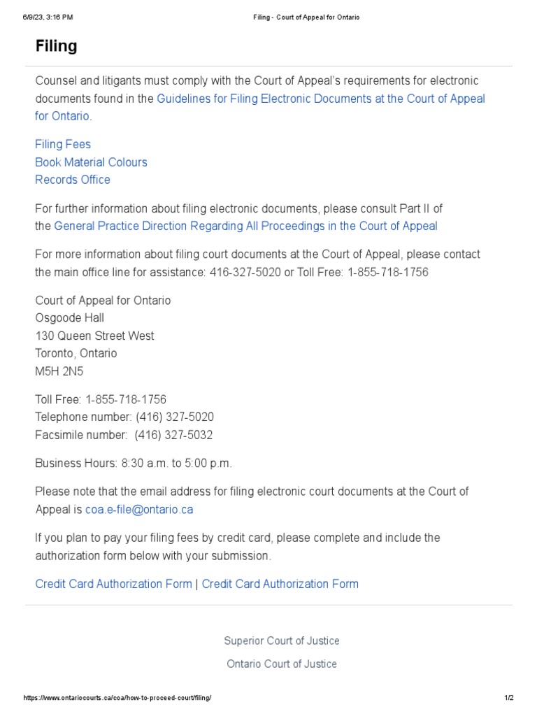 Ontario Court of Appeal Filing Guidelines | PDF | Finance & Money ...