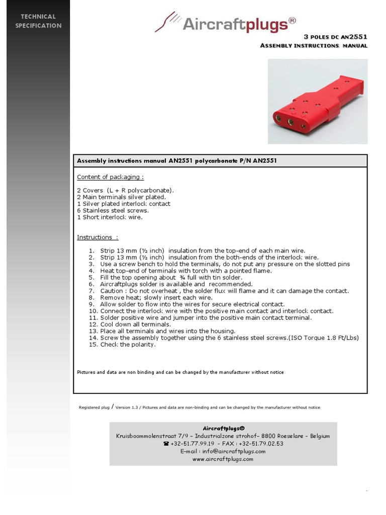 AN2551 Aircraftplugs 28VDC 3POLES Assembly-1 | PDF | Solder ...
