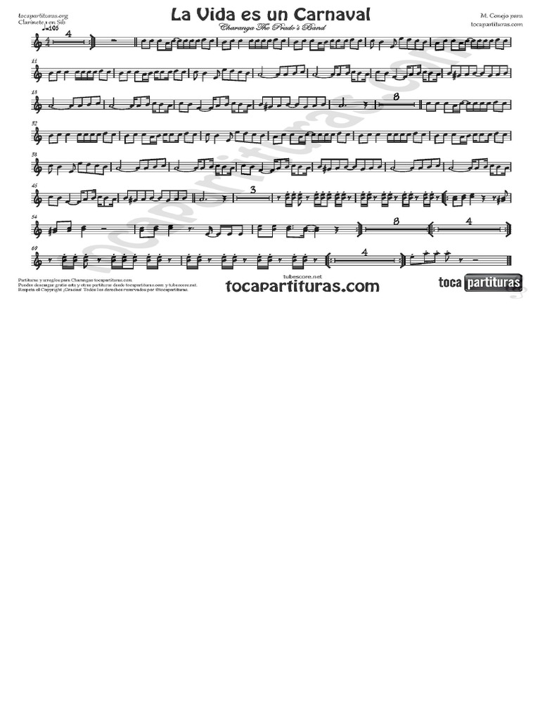 La+vida+es+un+carnaval+Partituras+de+Clarinete+Partituras+de+Charanga ...