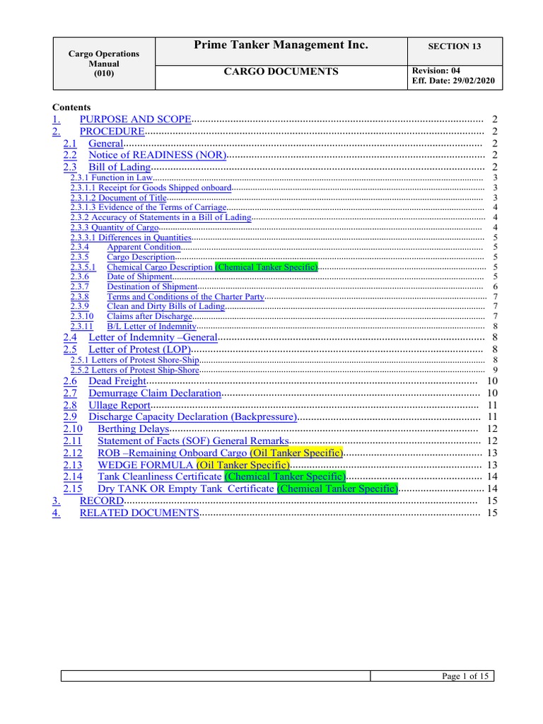 Cargo Documents | PDF