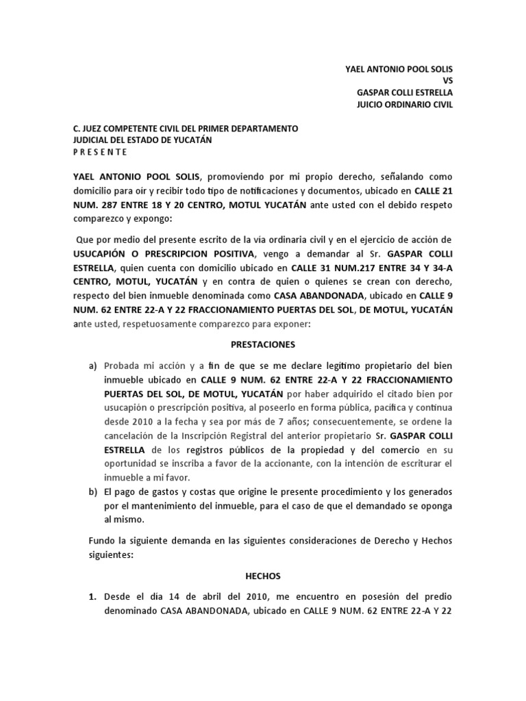 Demanda Civil | PDF | Propiedad | Justicia