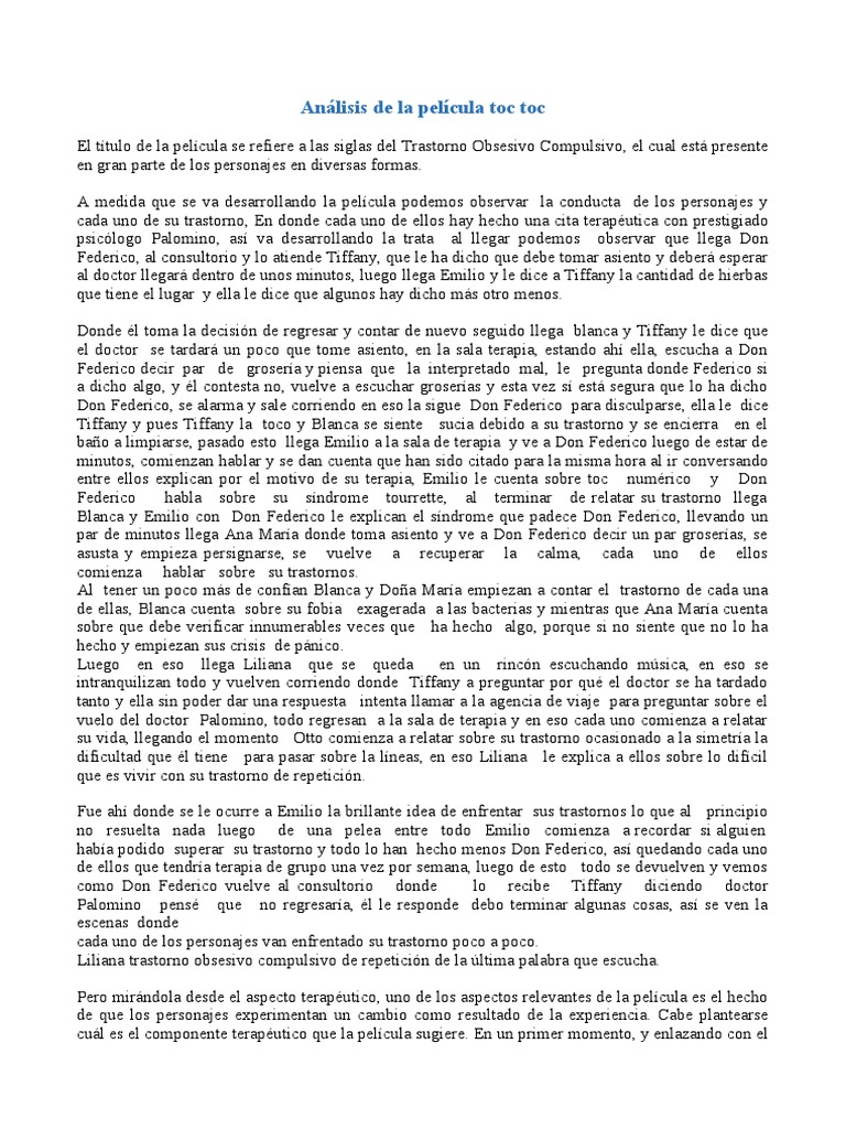 Análisis de La Película Toc Toc | PDF | Desorden obsesivo compulsivo