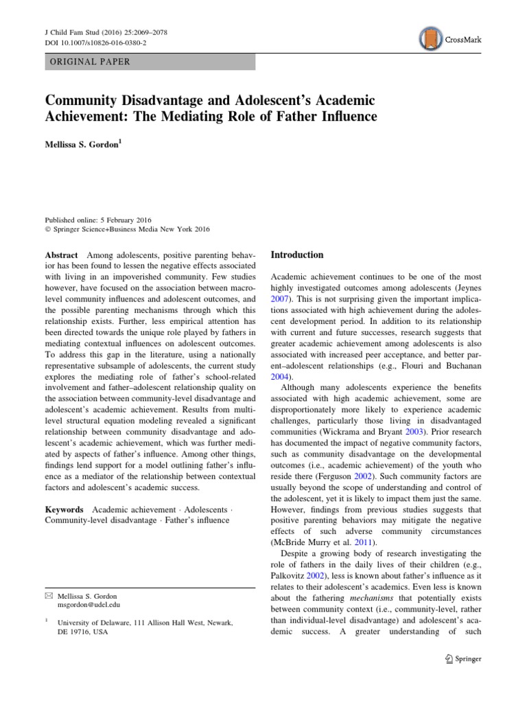 2016 - Gordon - Community Disadvantage and Adolescent's Academic ...