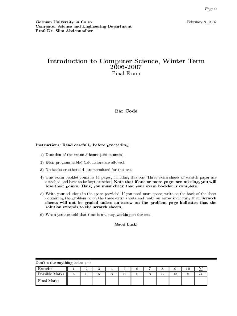 Computer Science Final Exam (2007) | PDF | Random Access Memory ... Computer Science Final Exam (2007) | PDF | Random Access Memory ...