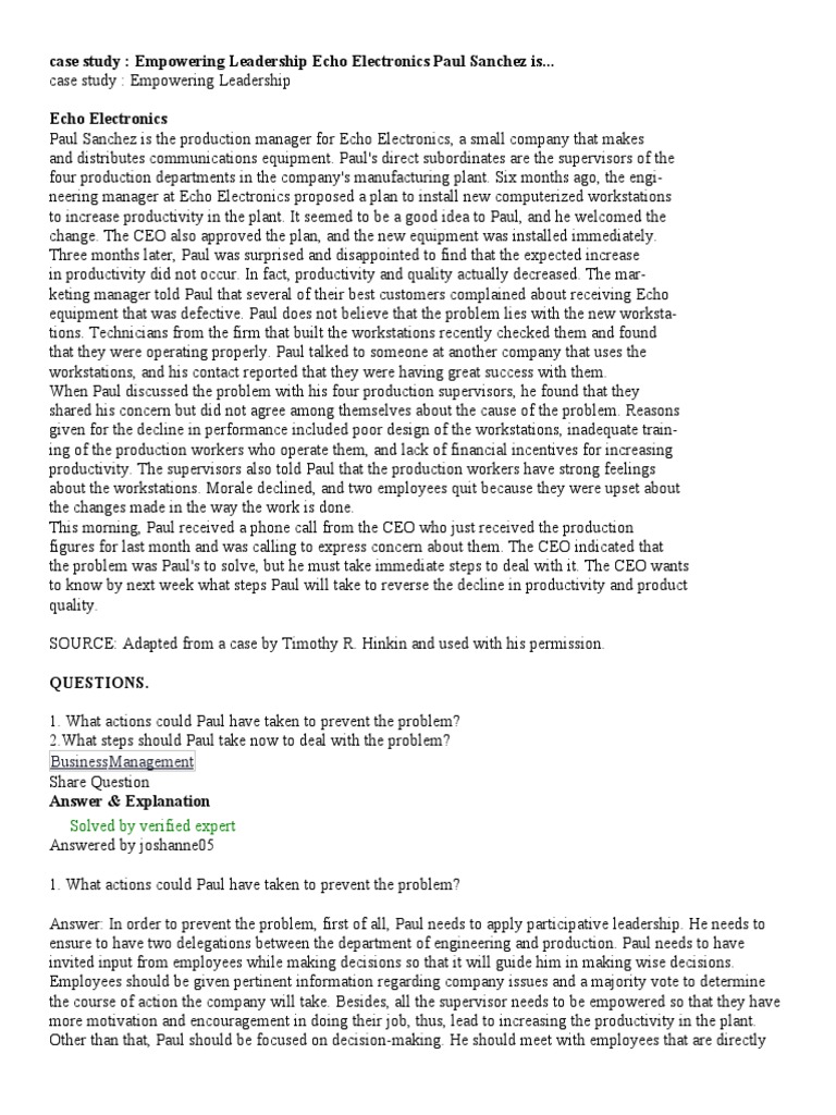1-Case 2 Answers Ehab | PDF | Decision Making | Business 1-Case 2 Answers Ehab | PDF | Decision Making | Business