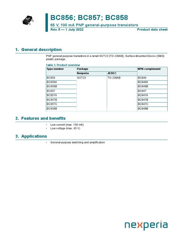 BC856 BC857 BC858 | PDF | Bipolar Junction Transistor | Electrical ...