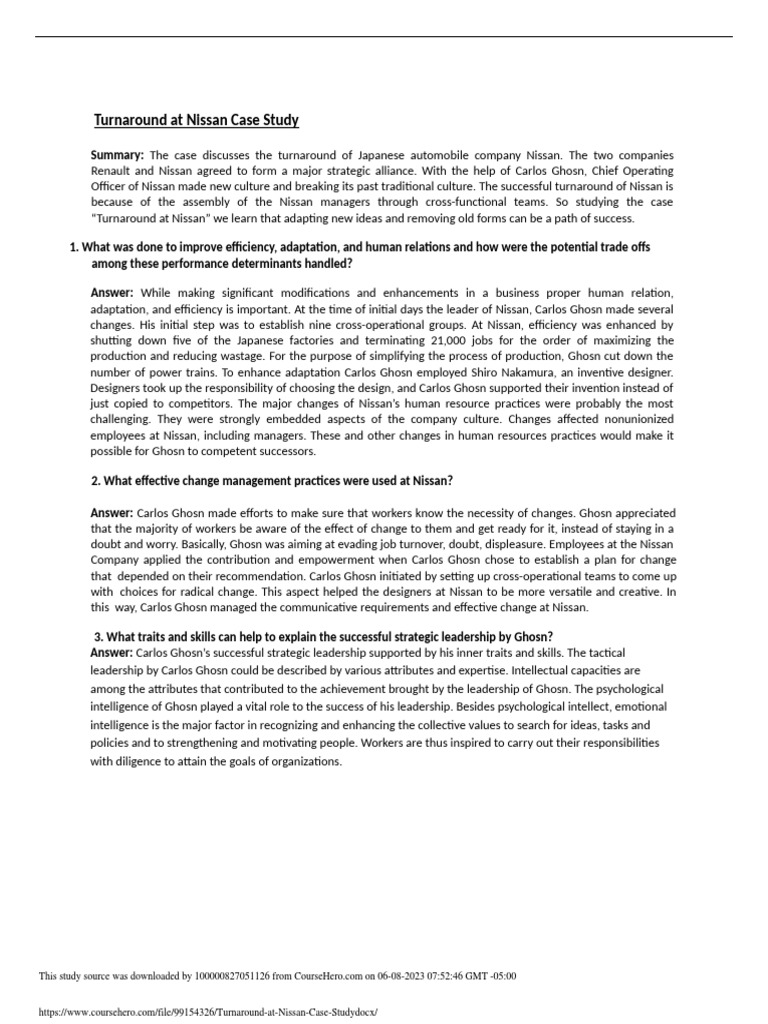 Nissan's Strategic Turnaround Case Study | PDF | Leadership | Nissan