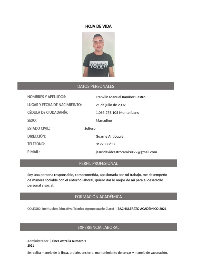 Hoja de Vida de Franklin Ramírez | PDF | Ciencias sociales