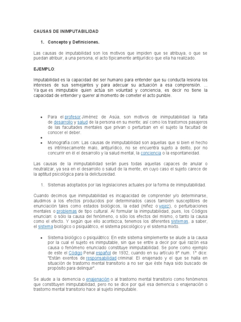 Causas de Inimputabilidad | PDF | Derecho penal | Crímenes
