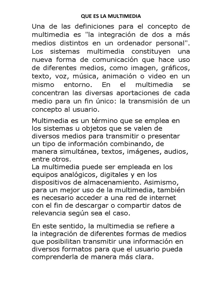 Una de Las Definiciones para El Concepto de Multimedia Es | PDF