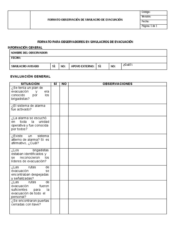 Formato para Observadores en Simulacro | PDF