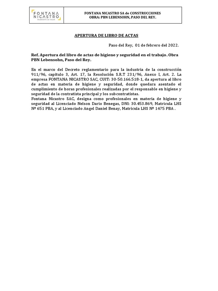 Apertura de Libro de Actas | PDF