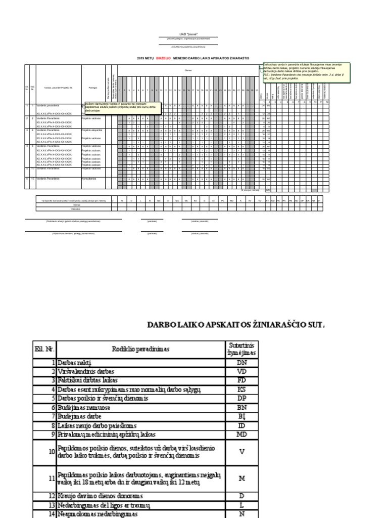 Pavydzinis Darbo Laiko Apskaitos Ziniarastis | PDF