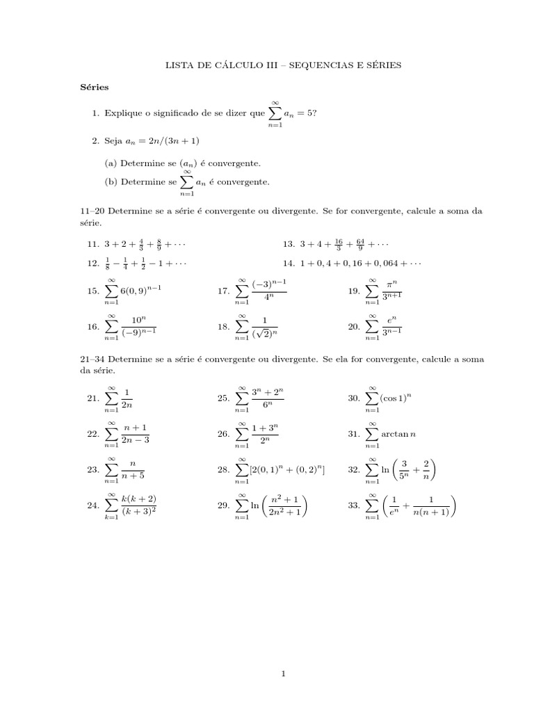 Lista 1 - Sequências e Séries | PDF