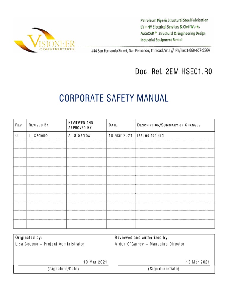 Corporate Safety Manual Overview | PDF | Workplace | Working Conditions