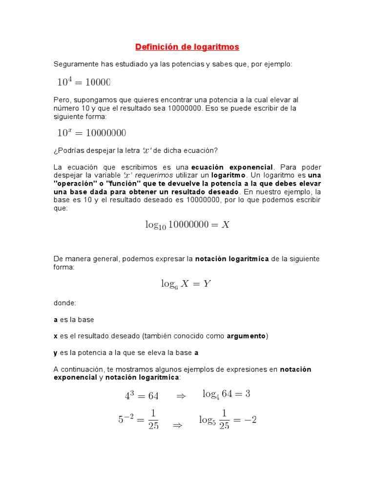 Definición de Logaritmos | PDF | Logaritmo | Exponenciación