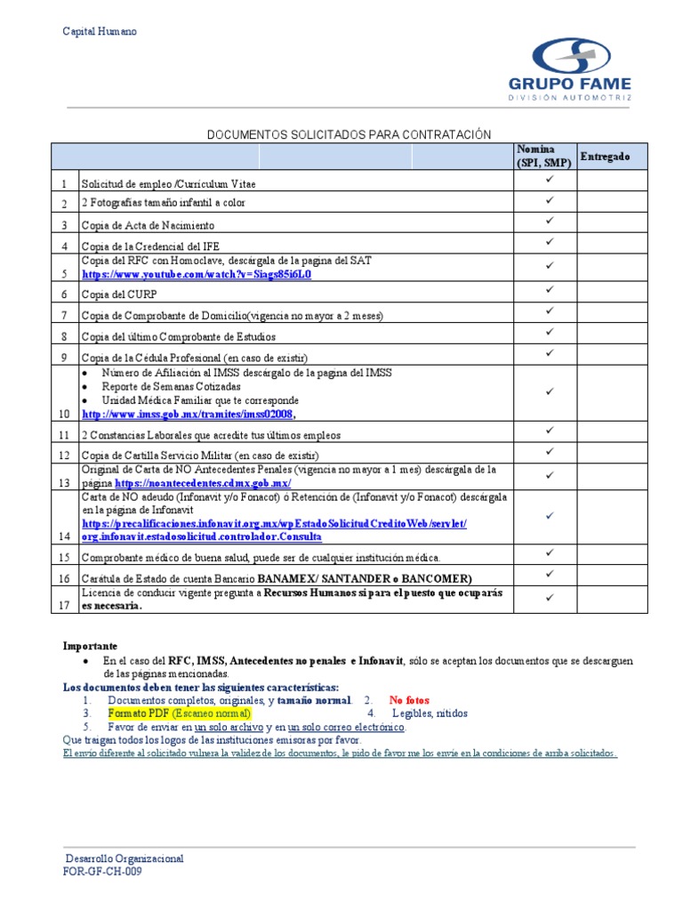 Check List Documentos para Contratación Prestadora | PDF